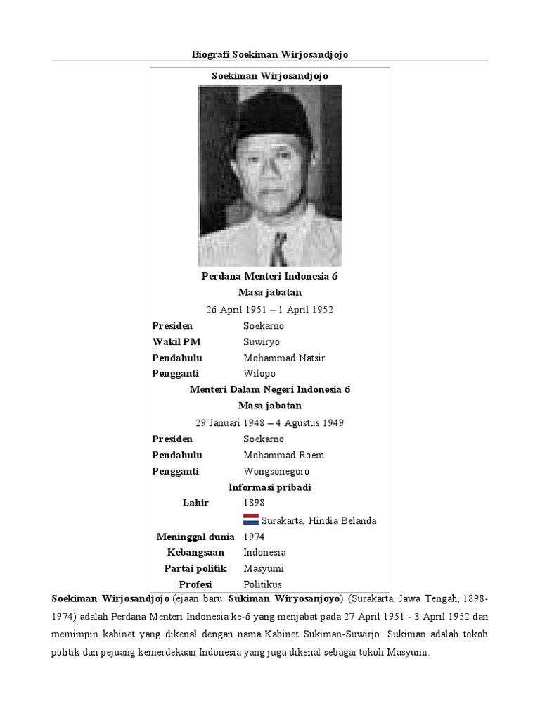 Biografi Soekiman Wirjosandjojo | PDF