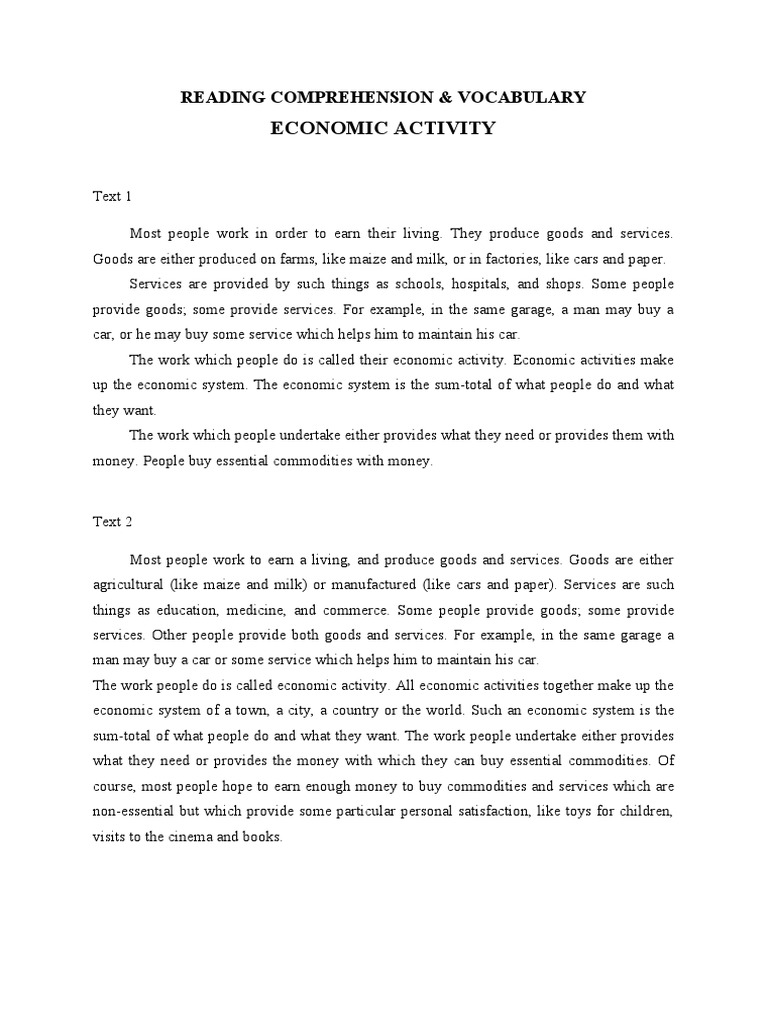 Economic Activity: Reading Comprehension & Vocabulary | PDF