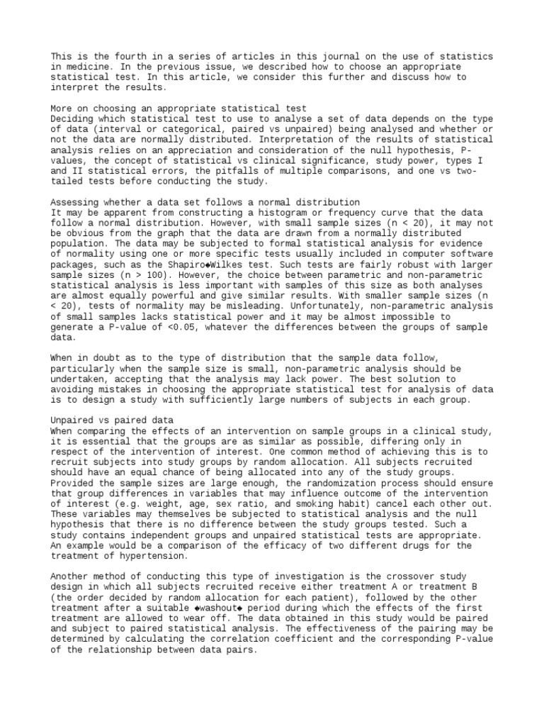 Interpreting Statistical Results in Medicine | PDF | P Value ...