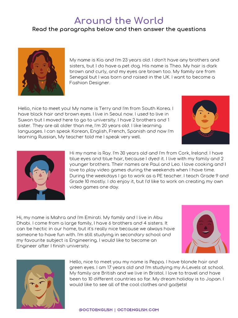 Around The World: Read The Paragraphs Below and Then Answer The ...