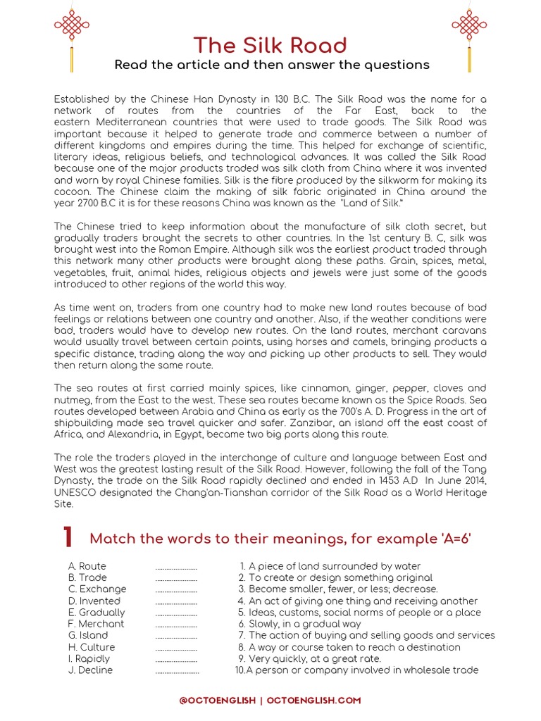 The Silk Road: Read The Article and Then Answer The Questions | PDF ...