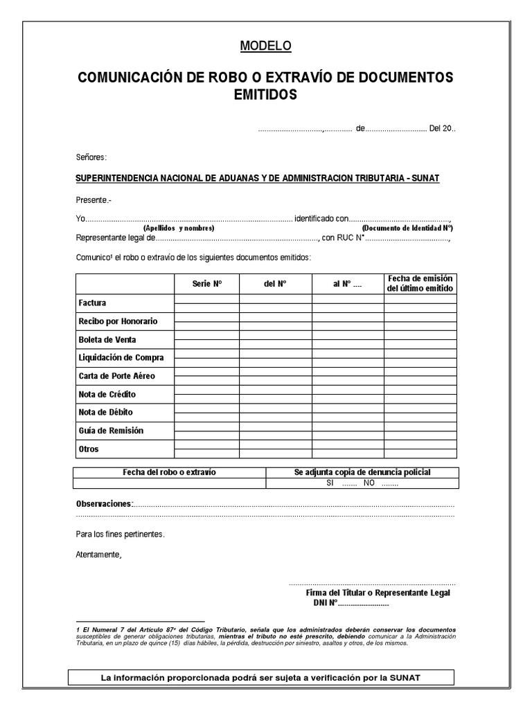 Comunicación de Robo o Extravío de Documentos Emitidos | PDF | Robo | Business