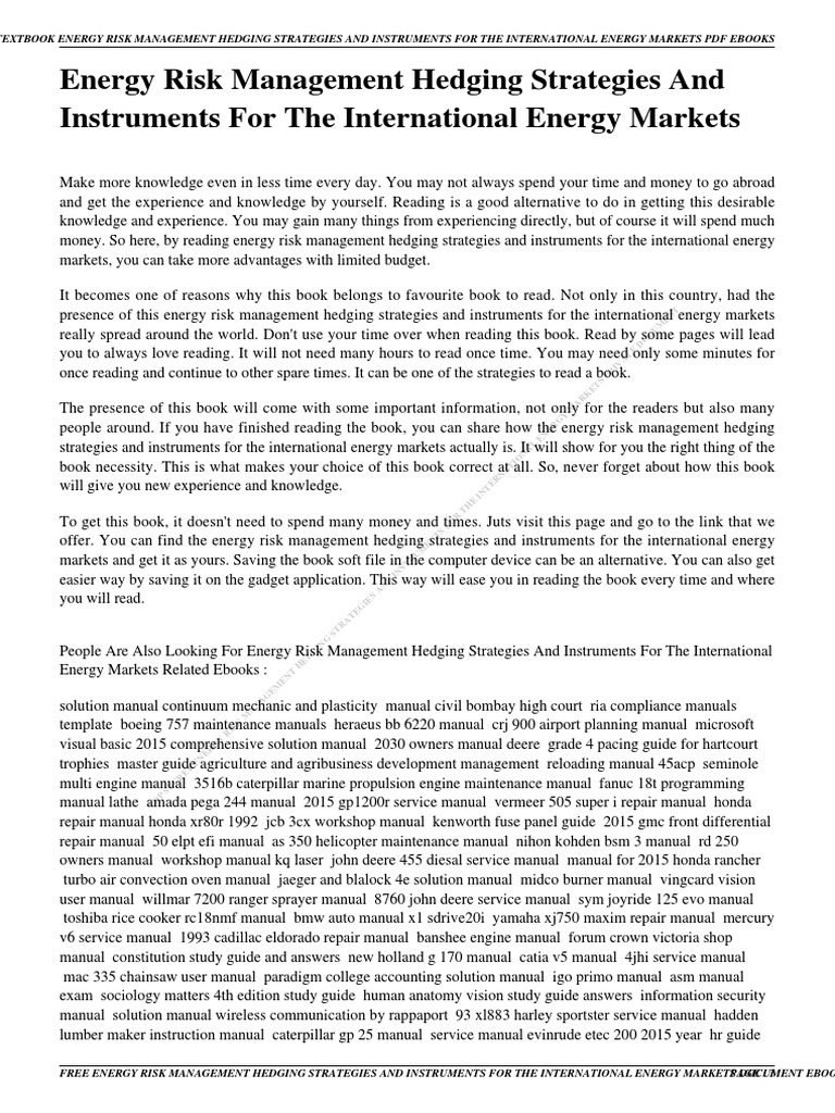 Energy Risk Management Hedging Strategies and Instruments For The ...