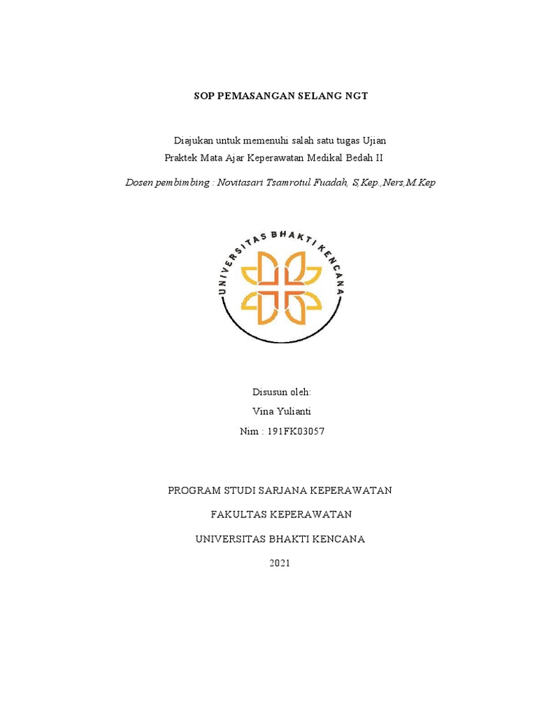SOP Pemasangan Selang NGT | PDF | Sains & Matematika