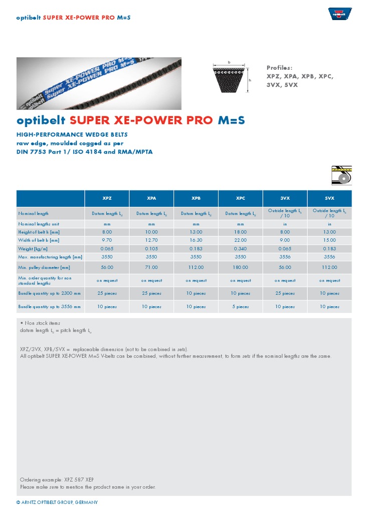 Super Xe-Power Pro: Optibelt M S | PDF | Belt (Mechanical) | Length