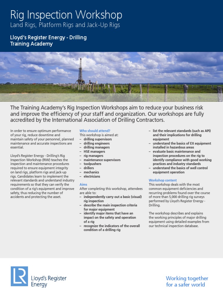 Rig Inspection Workshop: Land Rigs, Platform Rigs and Jack-Up Rigs ...