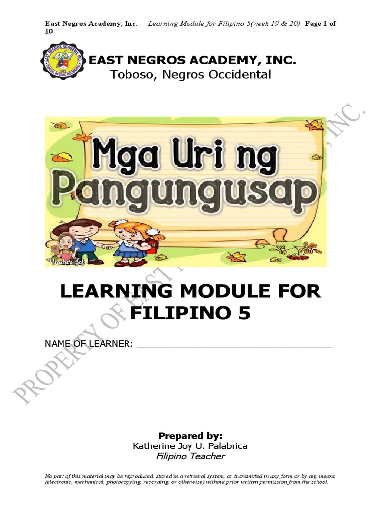 Filipino 5 Learning Module: Weeks 19-20 | PDF | Philippines