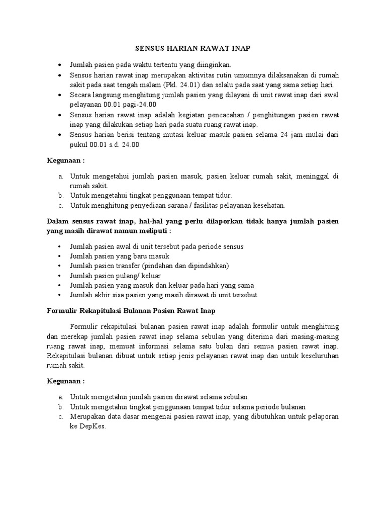 Sensus Harian Rawat Inap | PDF