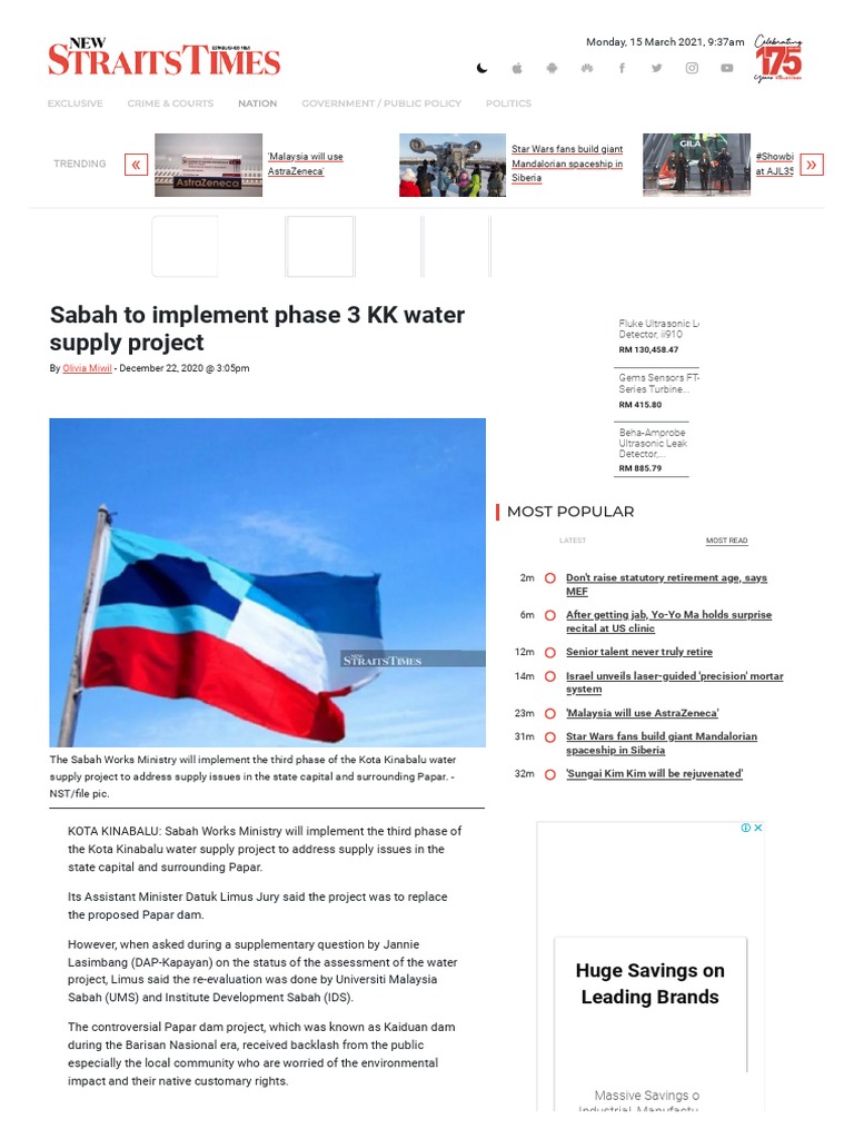 Sabah To Implement Phase 3 KK Water Supply Project | PDF | Malaysia