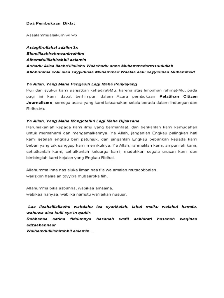 Doa Pembukaan Dan Penutupan Diklat | PDF