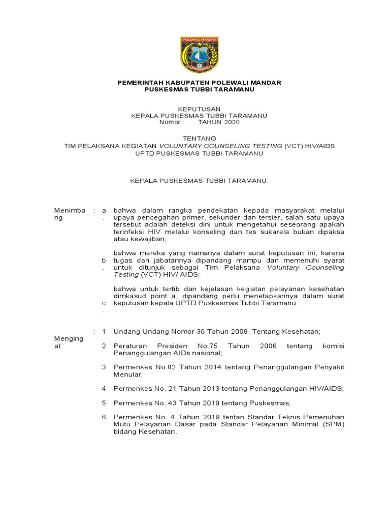 SK TIM VCT Puskesmas TUBBI TARAMANU | PDF