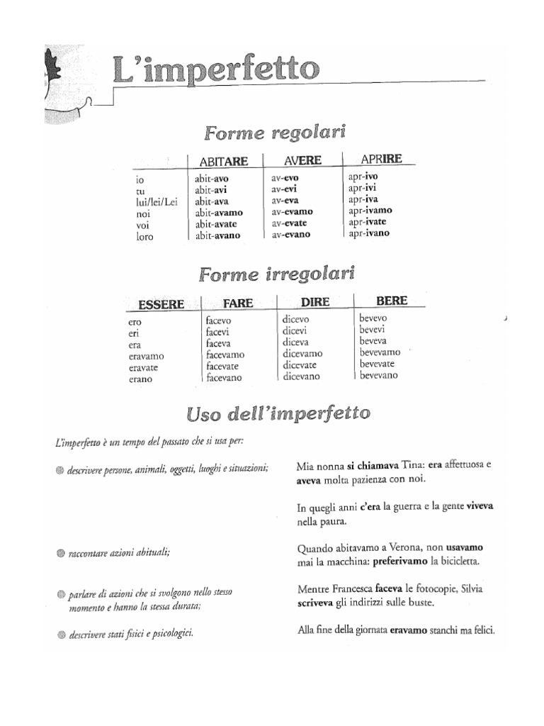 Imperfetto Teoria - Esercizi | PDF