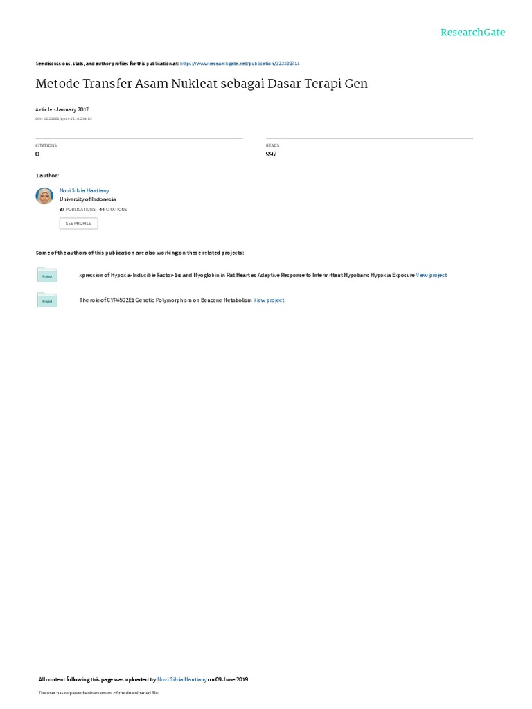 Metode Transfer Asam Nukleat Sebagai Dasar Terapi Gen: January 2017 | PDF | Transfection | Viral ...