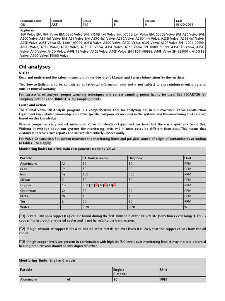 Volvo Flow Document Oil Analysis | PDF | Motor Oil | Chromium