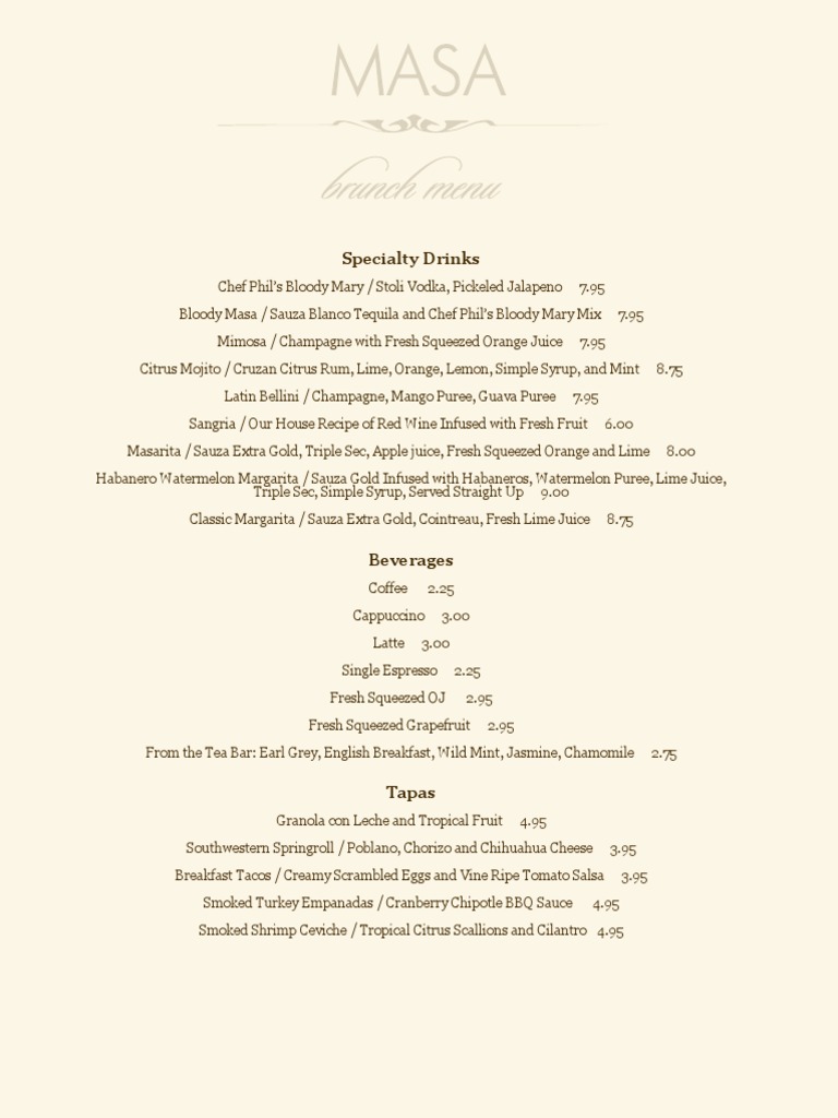 Masa Menu Brunch | PDF | Latin American Cuisine | North American Cuisine