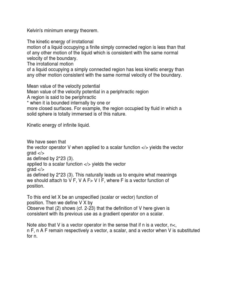 Kelvin's Minimum Energy Theorem | PDF | Scalar (Mathematics) | Velocity