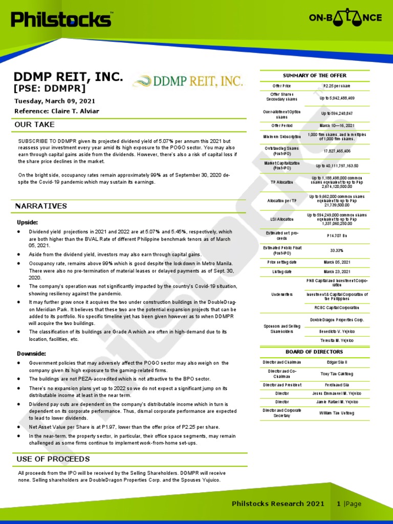 DDMP Reit, Inc.: (Pse: DDMPR) | PDF | Yield (Finance) | Dividend