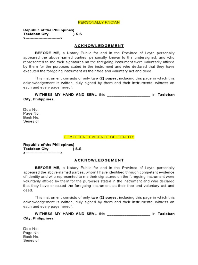 Notarial Acknowledgement Samples PH | PDF | Notary Public | Government ...