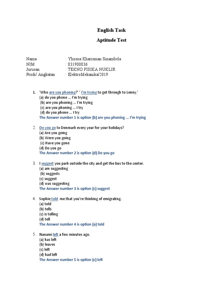 English Task Aptitude Test | PDF