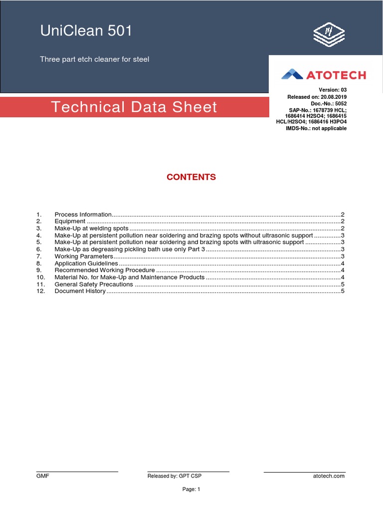 UniClean 501: Steel Etch Cleaner Guide | PDF | Hydrochloric Acid ...