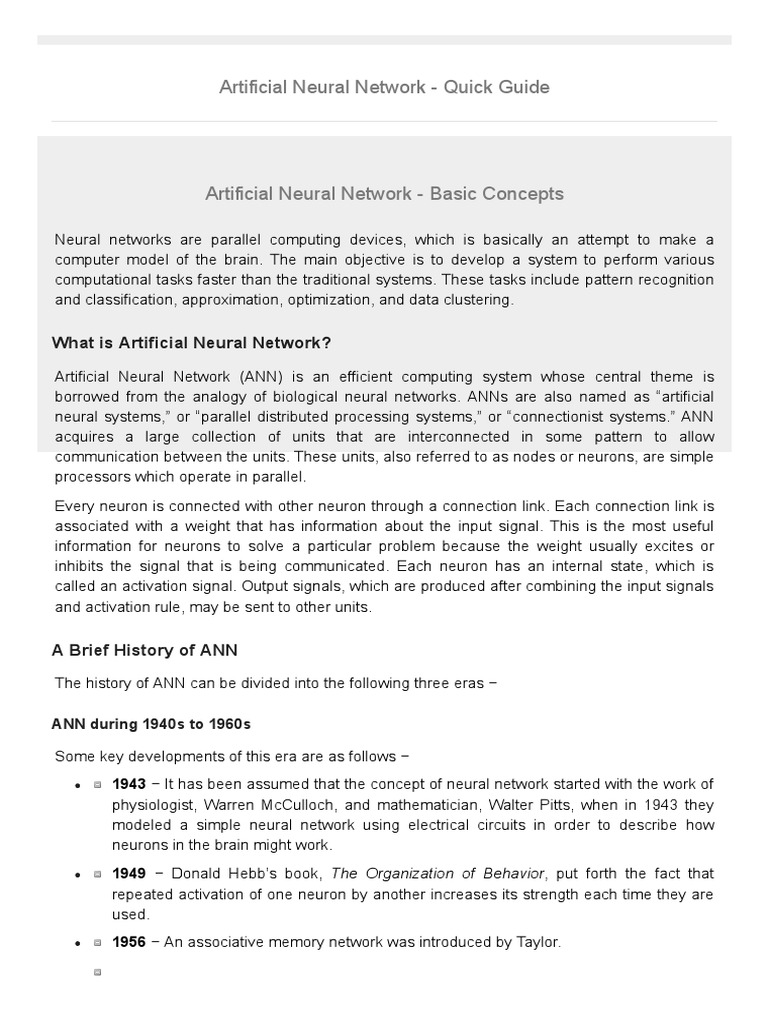 Artificial Neural Network - Quick Guide - Tutorialspoint | PDF | Artificial Neural Network ...