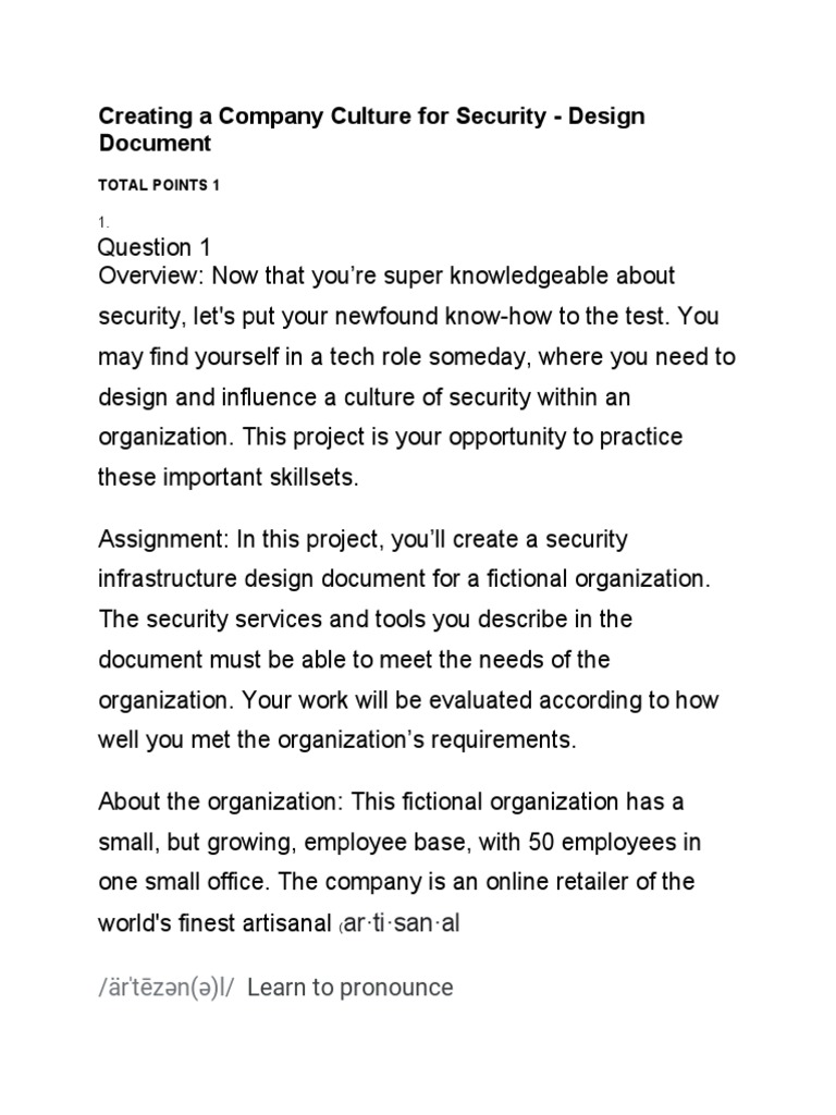 Creating A Company Culture For Security - Design Document | PDF ...