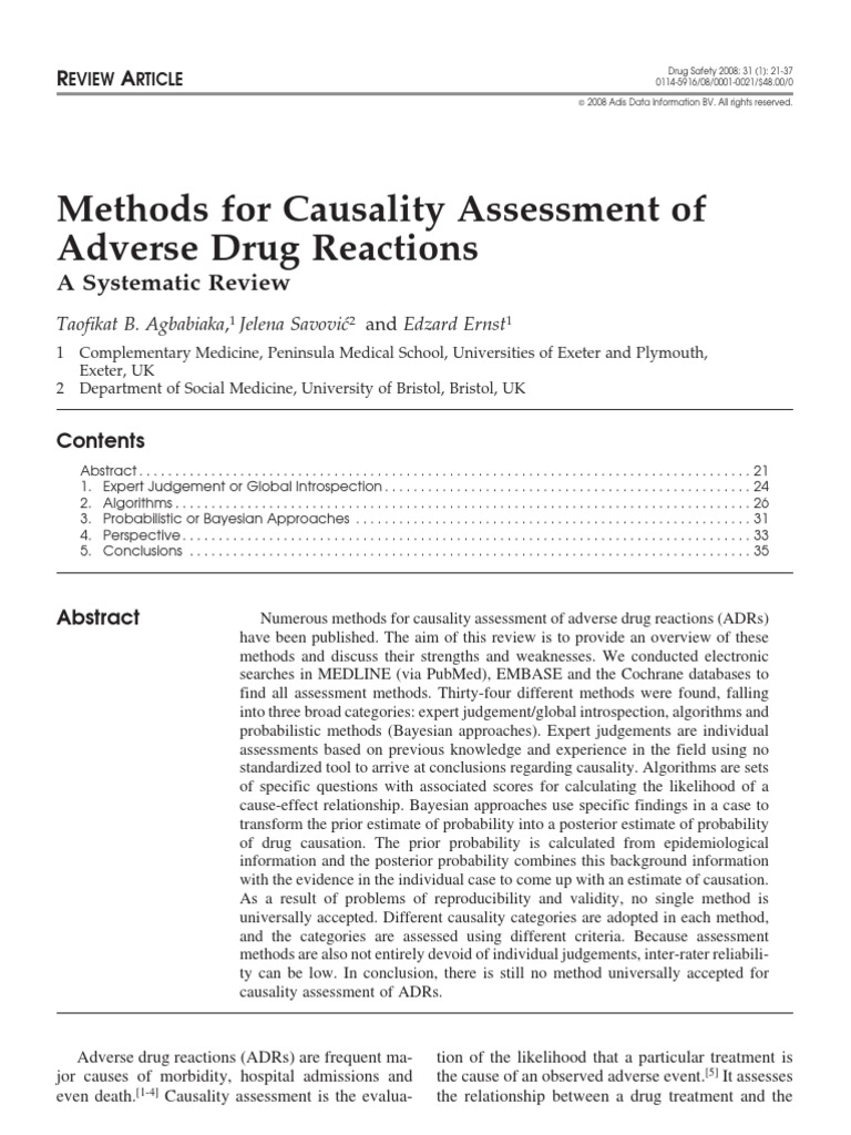 Methods For Causality Assessment of Adverse Drug.3 | PDF ...