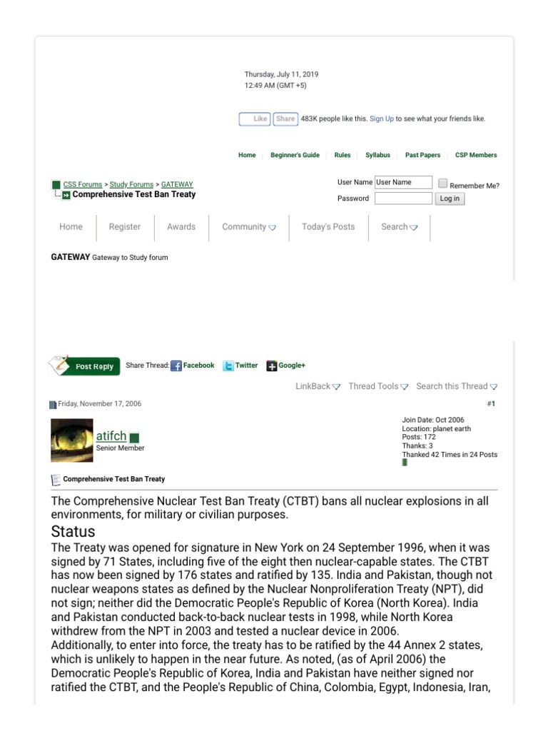 The Comprehensive Nuclear Test Ban Treaty: History, Status, Obligations ...