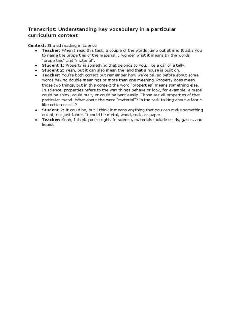 Transcript: Understanding Key Vocabulary in A Particular Curriculum ...