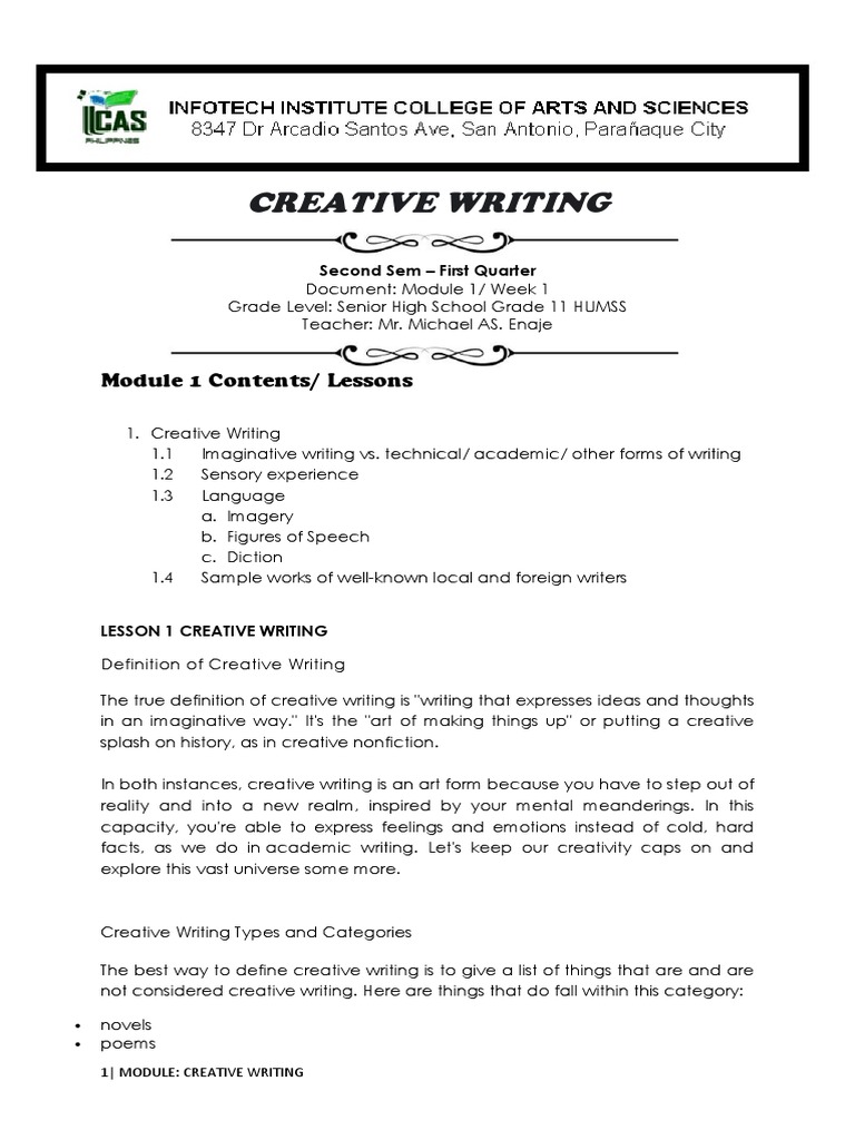 Creative Writing Module 1 | PDF | Idiom | Metaphor