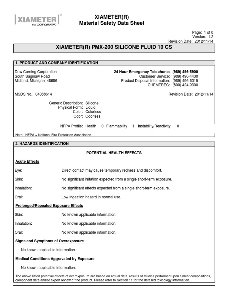 Xiameter PMX-200 10 CS | PDF | Personal Protective Equipment | Sewage ...
