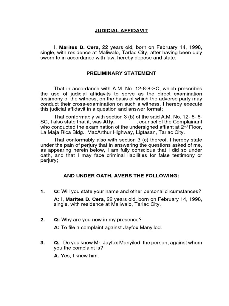 Judicial Affidavit, Attestation, Verification, Certification | PDF ...