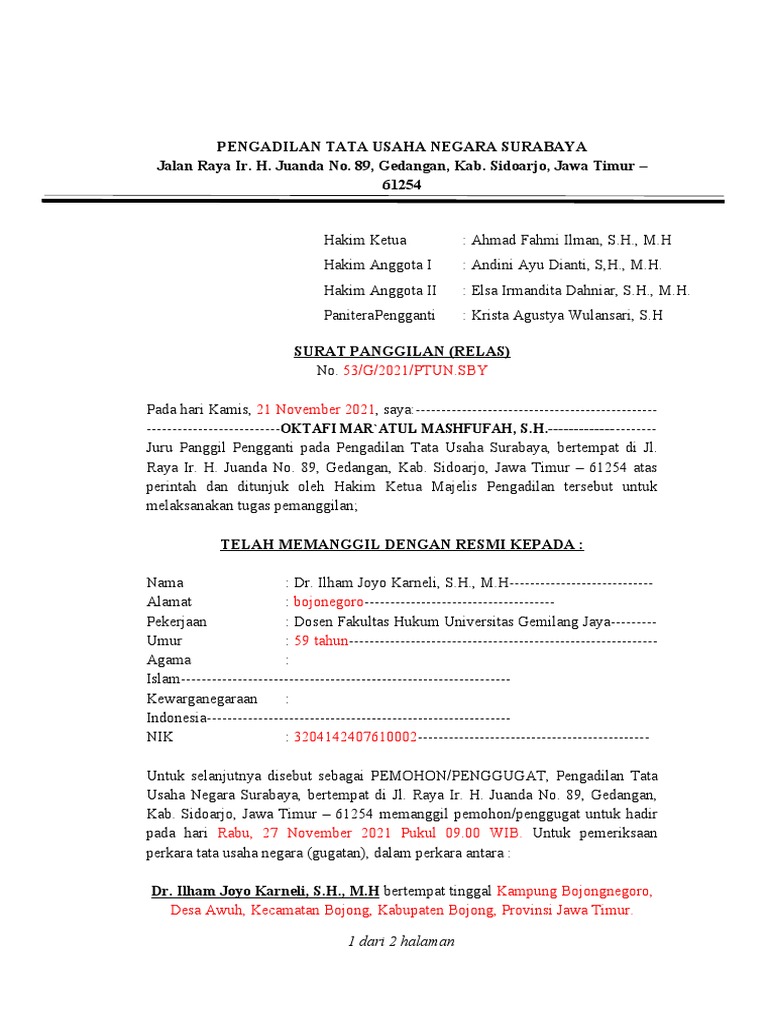 Relas Panggilan Penggugat | PDF