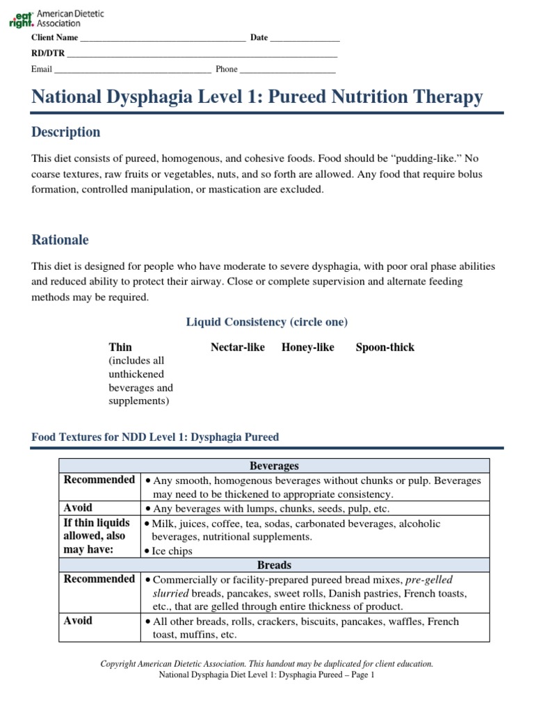 National Dysphagia Level 1 Pureed Nutrition Therapy | PDF | Cream | Pudding