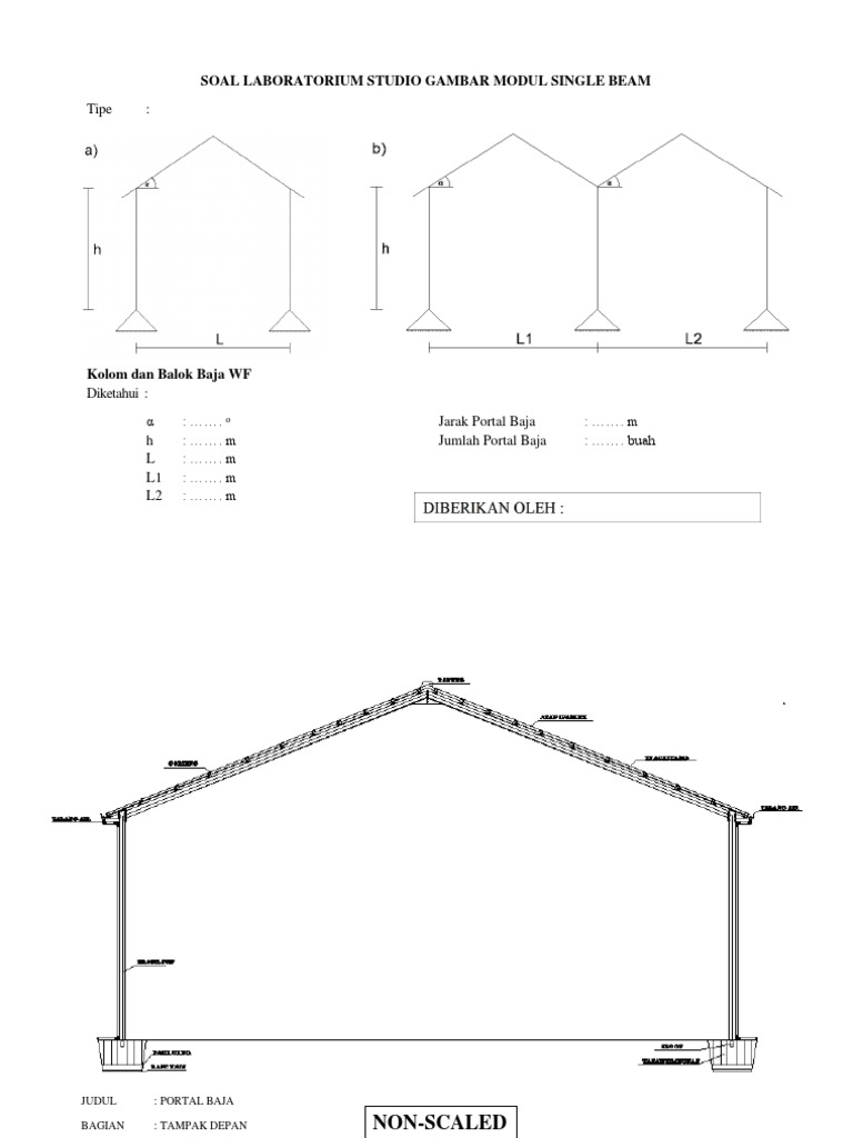 Soal Laboratorium Studio Gambar Modul Single Beam: Tipe | PDF