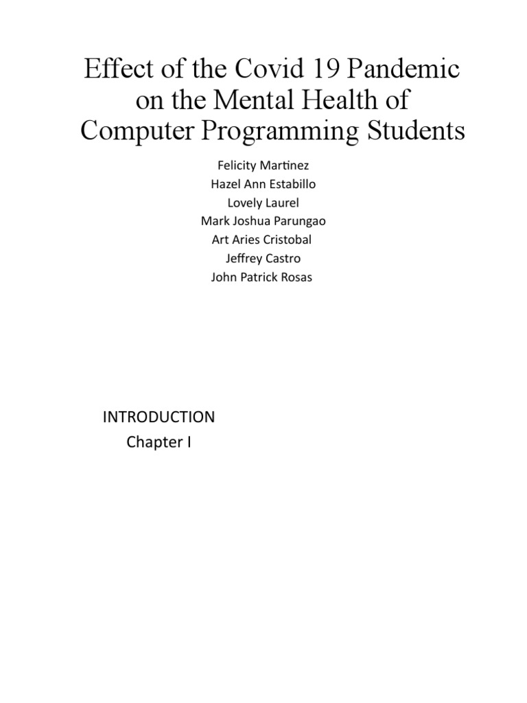 Effect of The Covid 19 Pandemic On The Mental Health of Computer ...