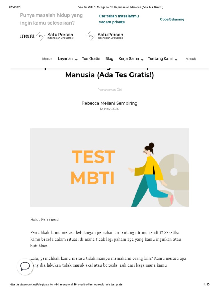 Apa Itu MBTI - Mengenal 16 Kepribadian Manusia (Ada Tes Gratis!) | PDF ...