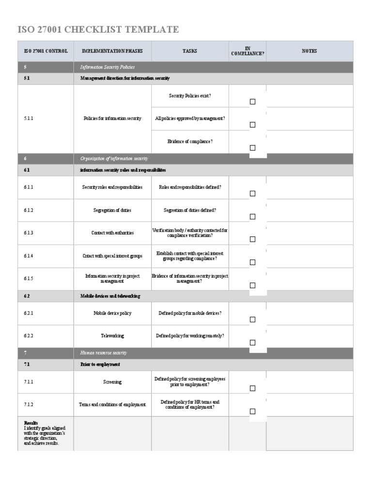 ISO 27001 Checklist Template | PDF | Information Security ...