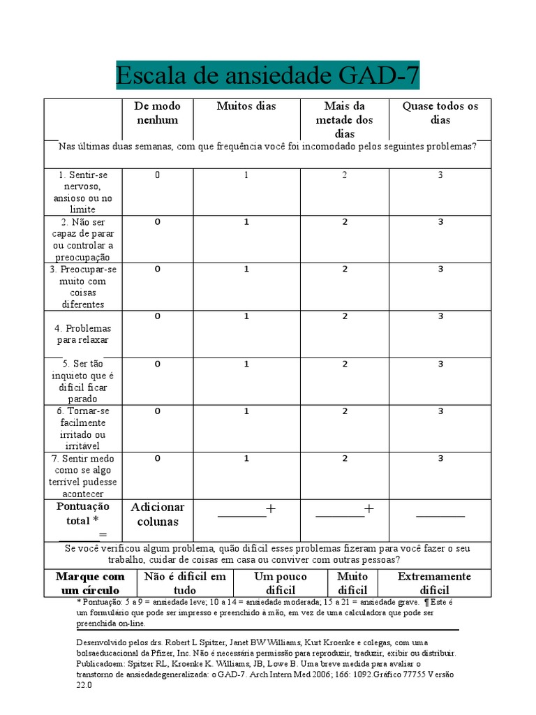 Escala de Ansiedade GAD | PDF | Ansiedade