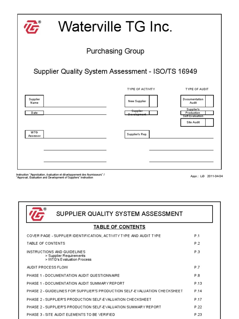 Supplier Quality System Assessment | PDF | Iso 9000 | Audit