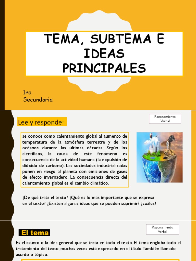 El Tema y La Idea Principal 1ro | PDF