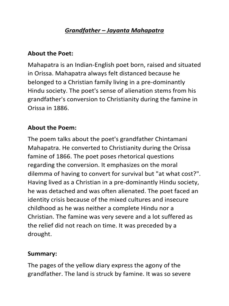 Grandfather - Jayanta Mahapatra | PDF | Religion And Belief