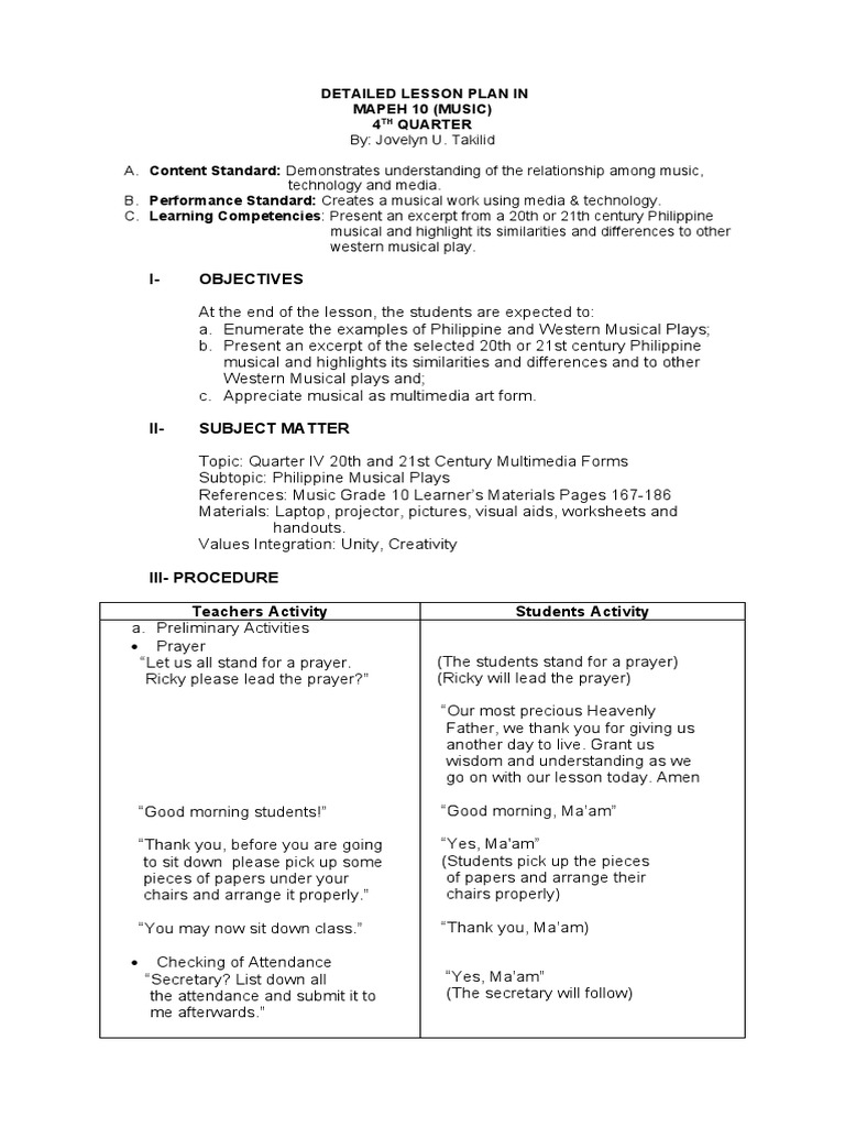 Philippine and Western Musical Plays | PDF | Lesson Plan | Multimedia