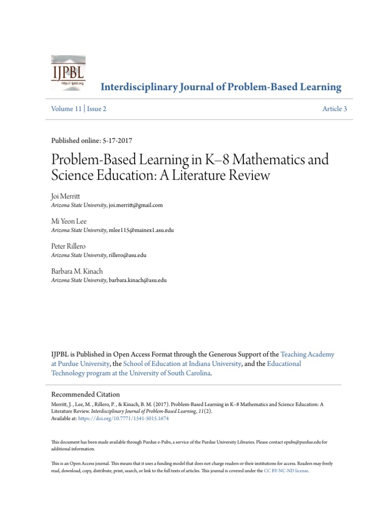 Problem-Based Learning in K-8 Mathematics and Science Education | PDF ...