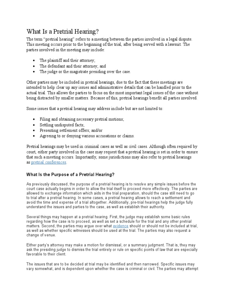 What Is A Pretrial Hearing | PDF | Trials | Preliminary Hearing