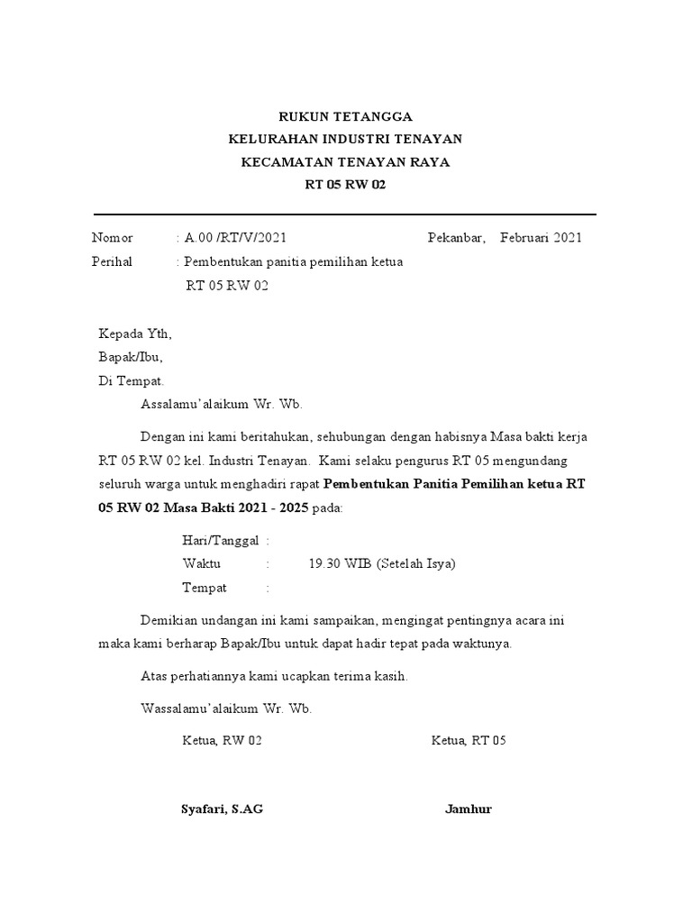Surat Undangan Rapat RT | PDF