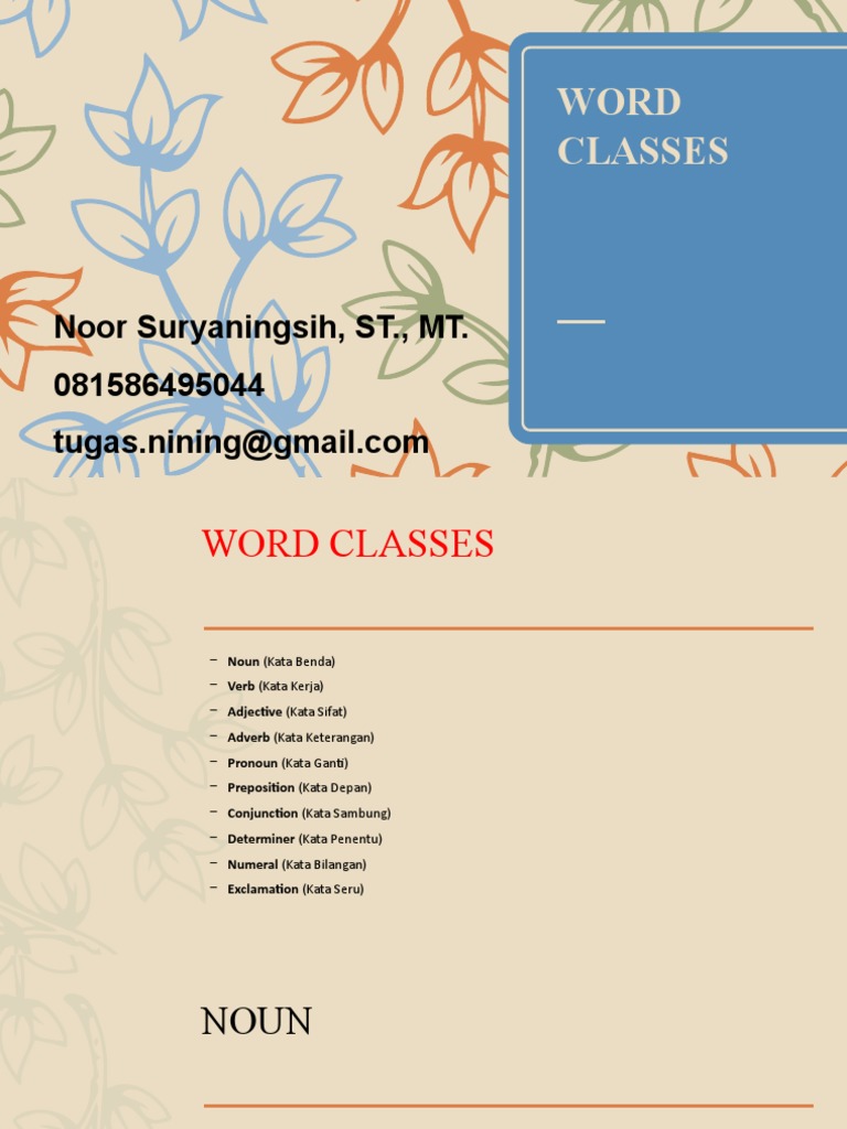 Word Classes | PDF | Noun | Pronoun
