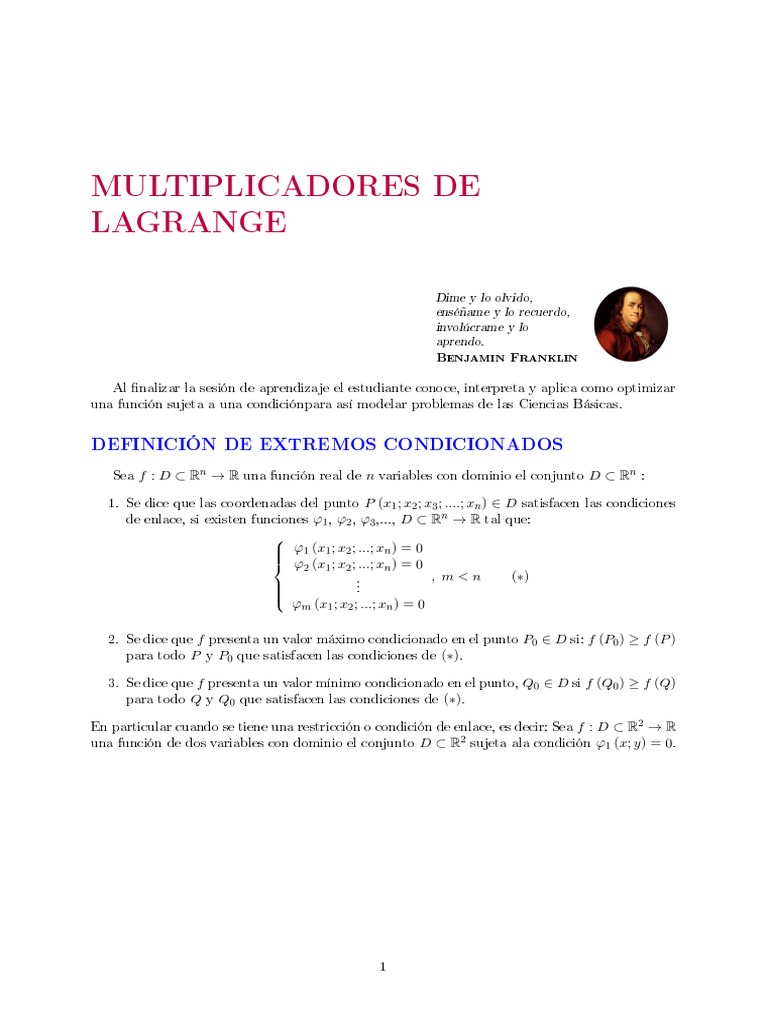 Sem 6 - 2 Multiplicadores de Lagrange. | PDF | Función (Matemáticas) | Geometría