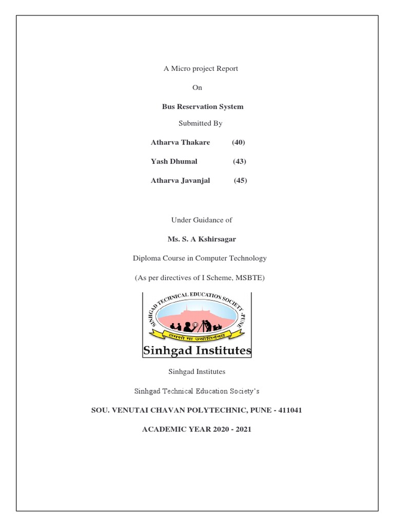 A Micro Project Report On Bus Reservation System Pdf Databases