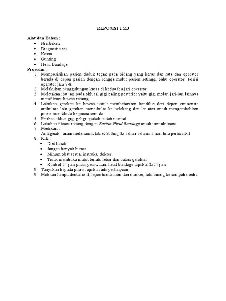 BM - Osce - Reposisi TMJ | PDF | Sains & Matematika